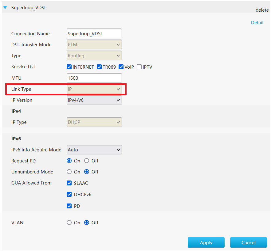ZTE modem DSL Service Configuration - Superloop