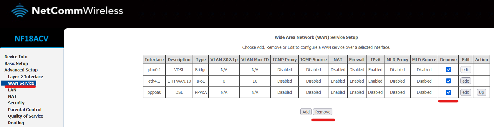 Netcomm Modem E-WAN Service Configuration - Superloop