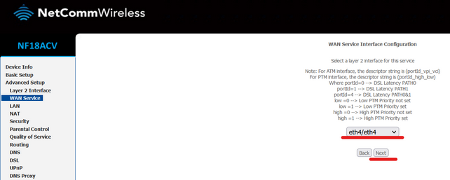 Netcomm Modem E-WAN Service Configuration - Superloop