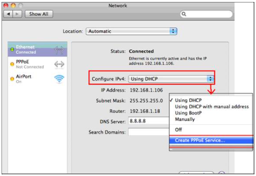 Setting up an Isolation Test or Dial-Up Connection for Direct PPPoE for Mac