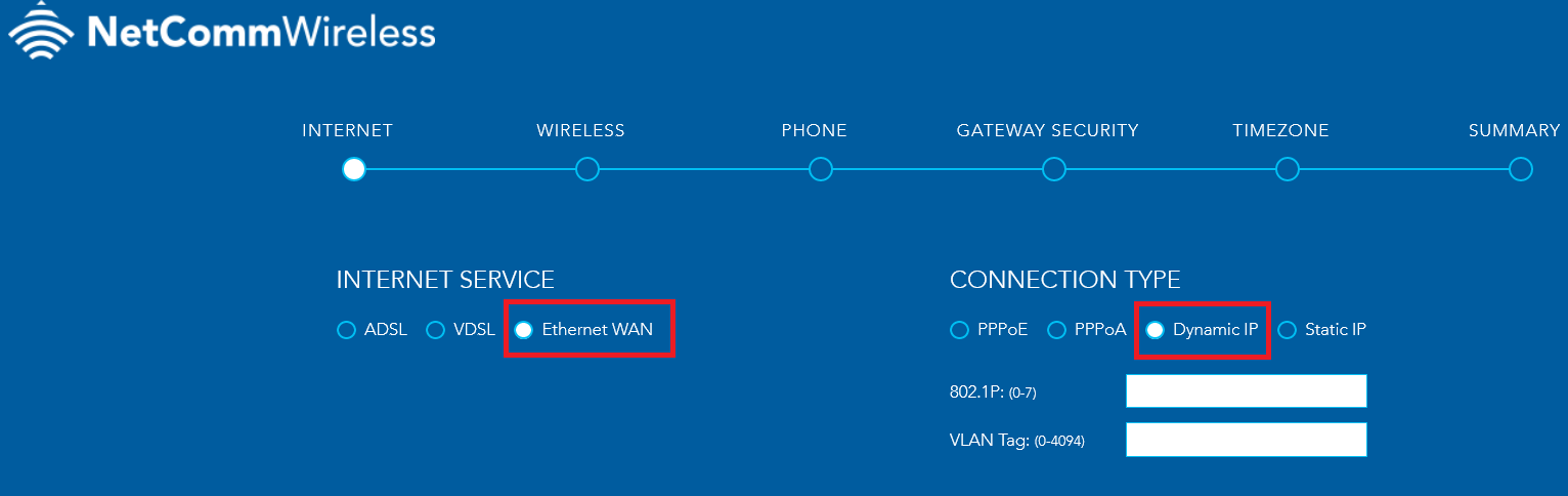 Netcomm Modem E-WAN Service Configuration - Superloop