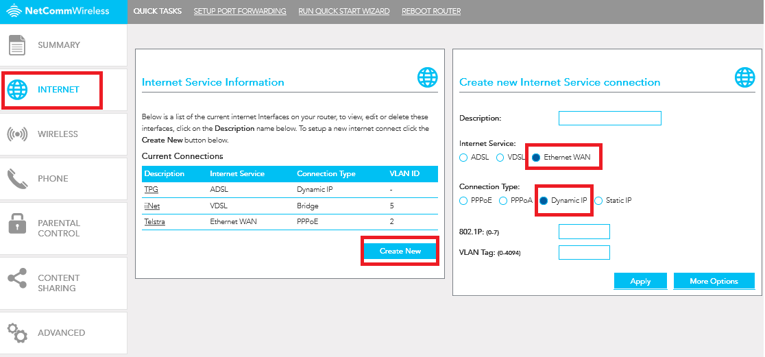 Netcomm Modem E-WAN Service Configuration - Superloop